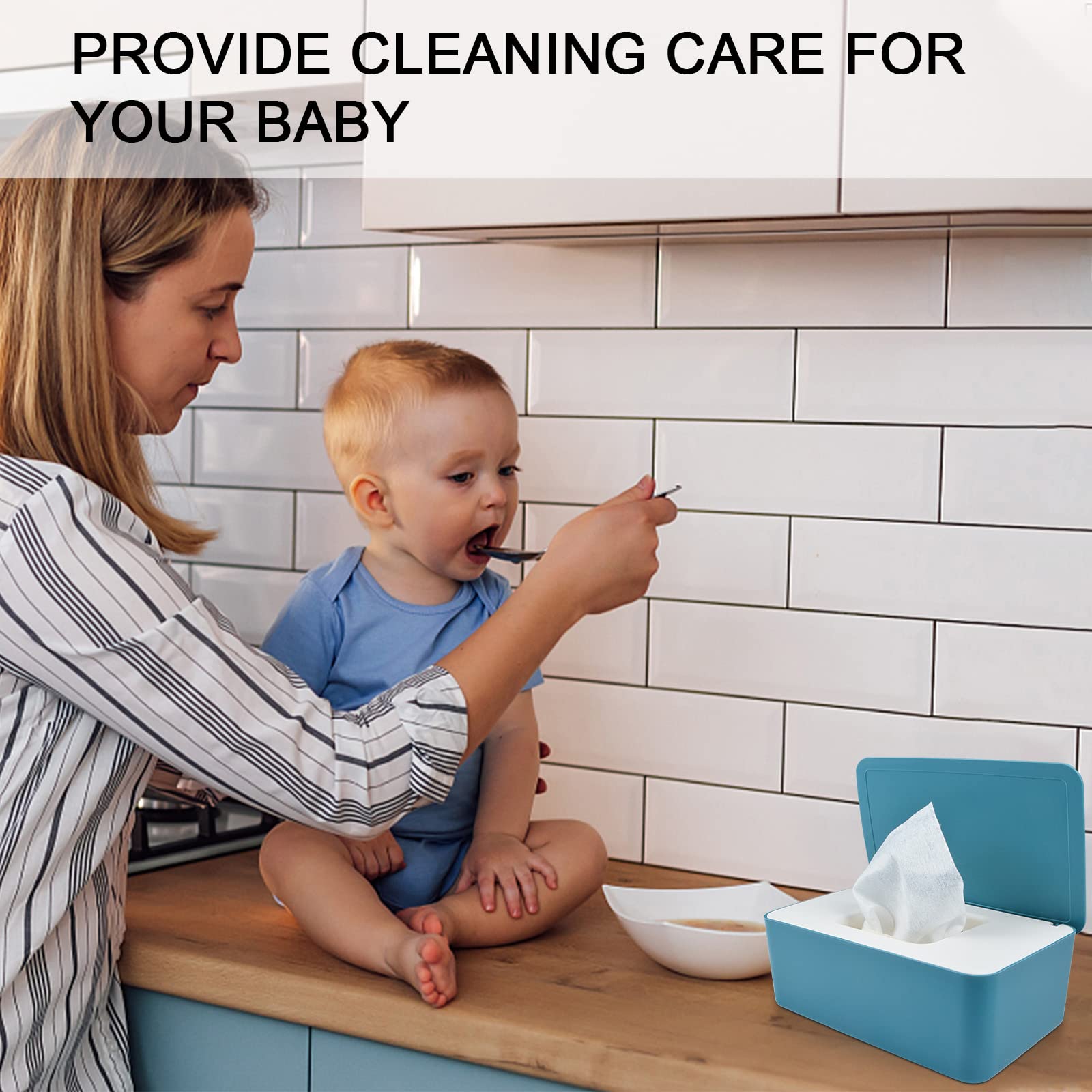 ROLLMOSS 2 Pieces Baby Wipes Dispenser Wipe Container, Baby Wipe Holder for Keep Wipes Moist Fresh Dustproof, Refillable Wet Tissue Storage Box Case for Bathroom Baby Office Nursery (Black, Blue)