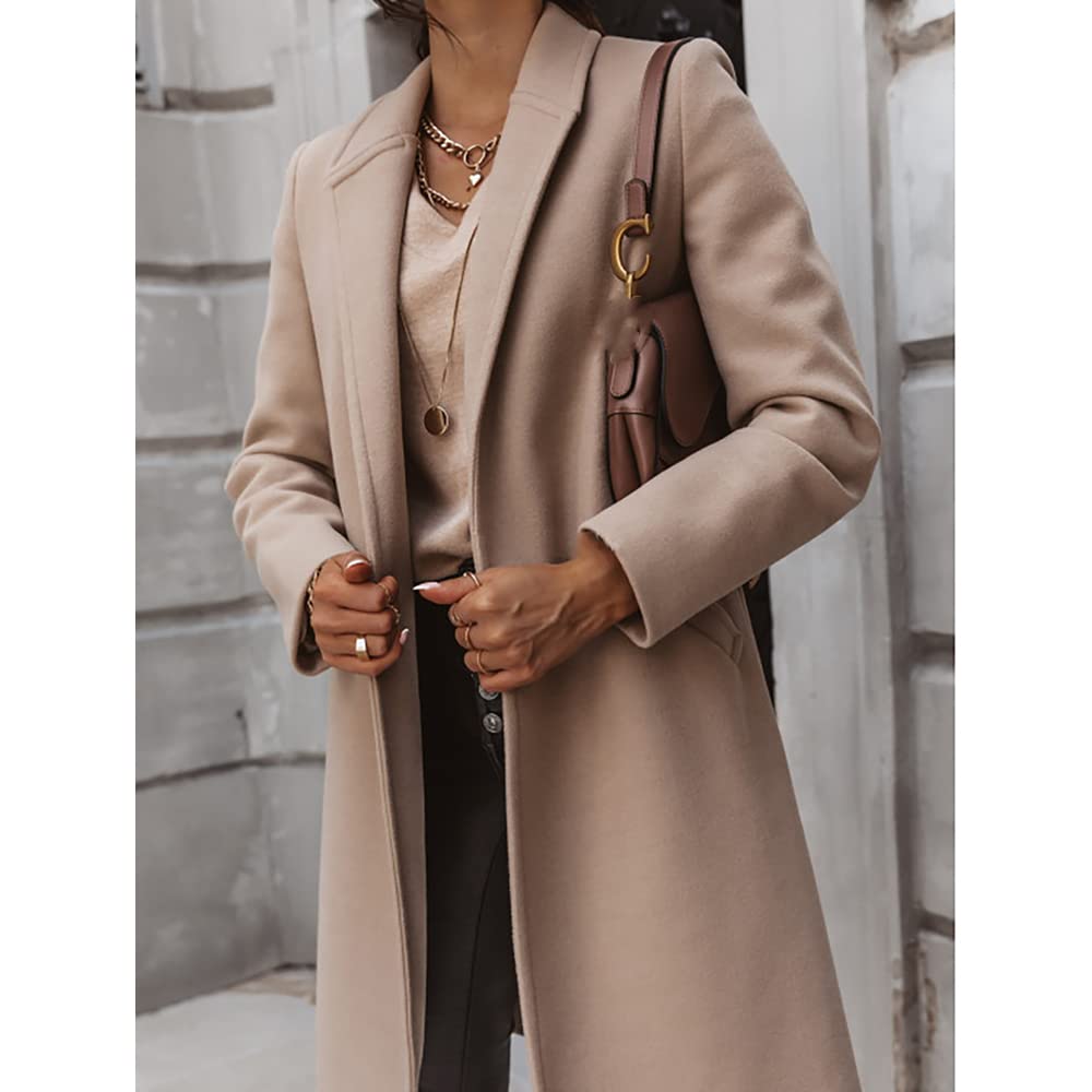 Mayntop Women Duffle Coat Windbreaker Solid Color Long Jacket Dual Pocket Plain Loose Button Lapel Plain Trench Outerwear(A Grey,2XL)