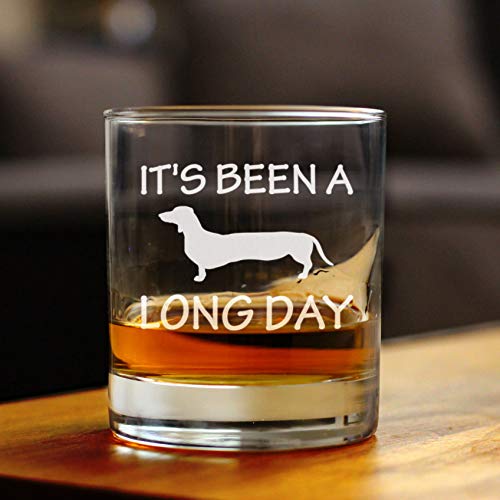 Long Day - Funny Dachshund Whiskey Rocks Glass Gifts for Men & Women - Fun Whisky Drinking Tumbler Décor