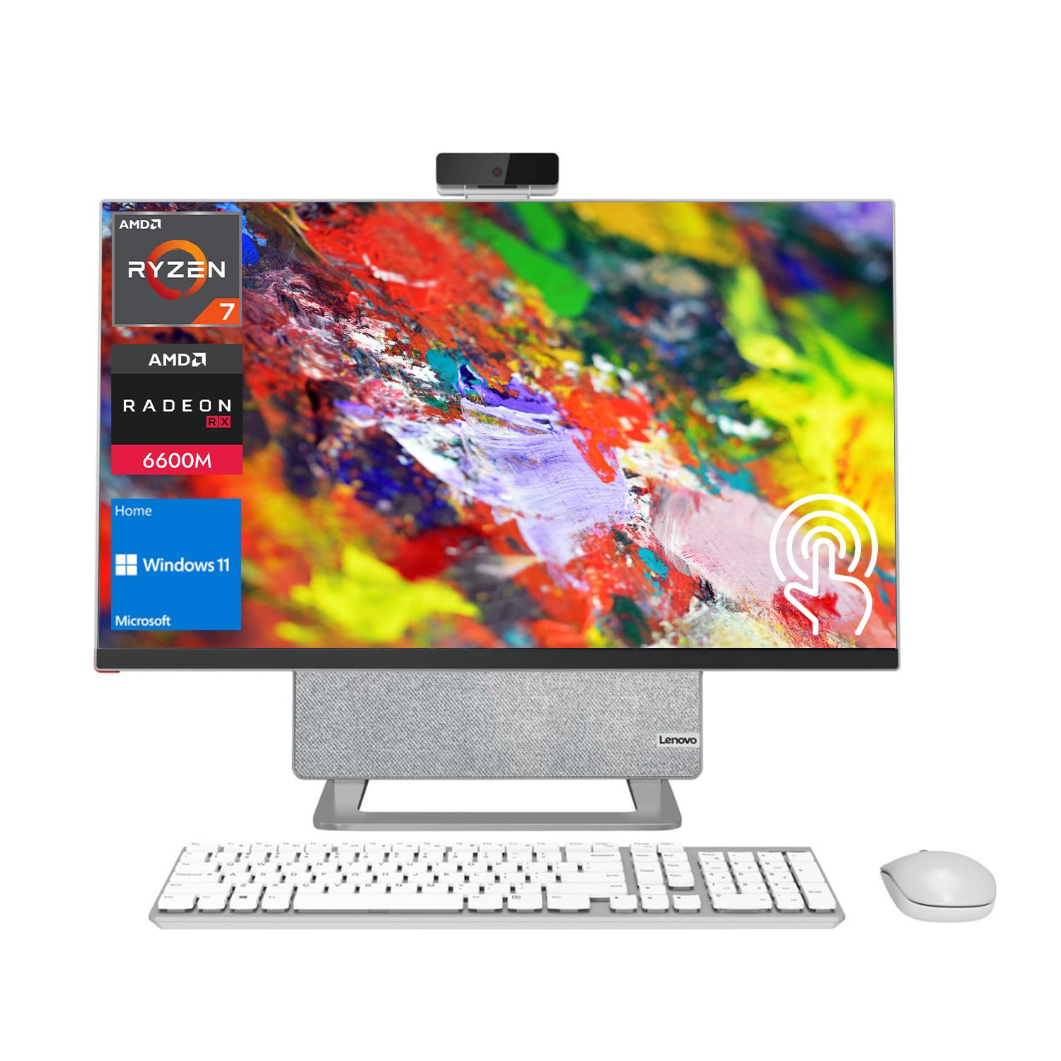Lenovo Yoga 7 All-in-One Desktop, 27” 4K UHD Touchscreen Display, AMD Ryzen 7 5800H Processor, AMD Radeon RX 6600M Graphics, 64GB RAM, 2TB SSD, Wi-Fi 6, HDMI, Wireless KB & Mouse, Windows 11 Home