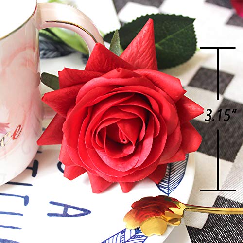JOEJISN Artificial Flower Roses Fake Roses 12pcs Real Touch Artificial Roses Silk Artificial Roses Long Stem Bridal Wedding Bouquet for Home Garden Office Wedding Decorations (Red)