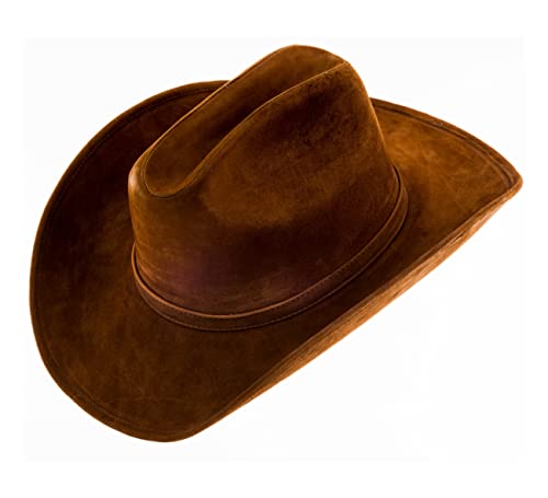 Leather Cowboy Hat, Cowhide Western Hat for Men and Women, Classic Outback Style (Brown, L)