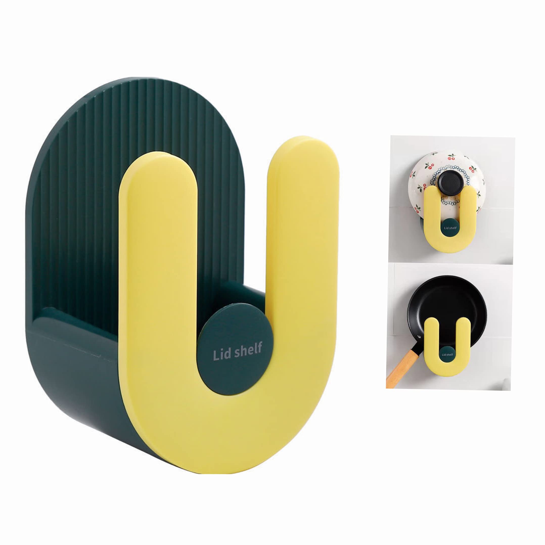 PXLYWLTZL lid pot organizer with drain,Punch-Free wall hanging Cutting Board rack in the Kitchen,pan Lid Organizer Holder Rack,lid holder,lid shelf (Green+Yellow)