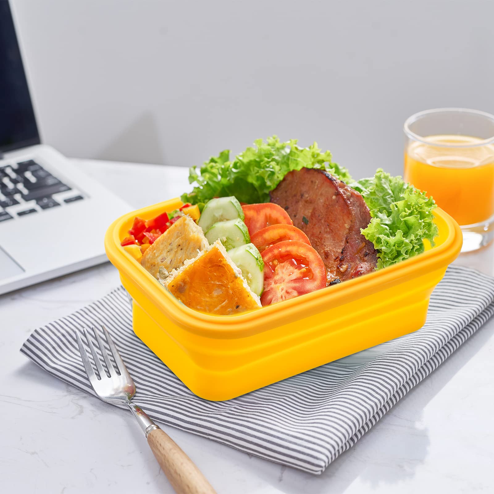 Nuenen Set of 8 Collapsible Food Storage Containers with Lids Silicone Flat Collapsible Bowls for Stacks Travel Camping Meal Prep Container for Kitchen, Freezer Microwave Dishwasher Safe (Rectangular)