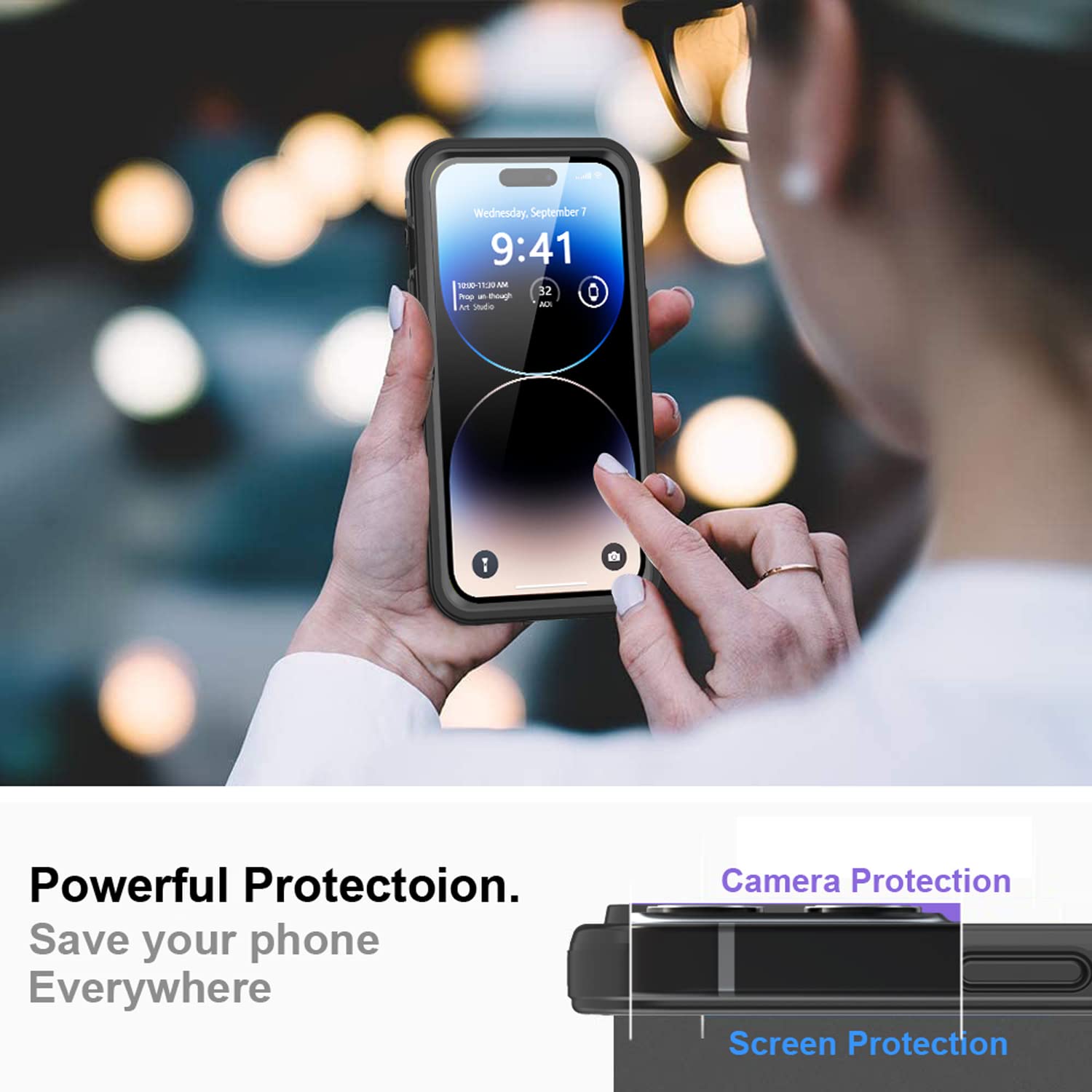 ZWWADR for iPhone 14 Pro Waterproof Case with Built-in Screen Protector Full Body Shockproof Dustproof Dirtproof Heavy Duty IP68 Waterproof Case for iPhone 14 Pro 6.1inch(Black)