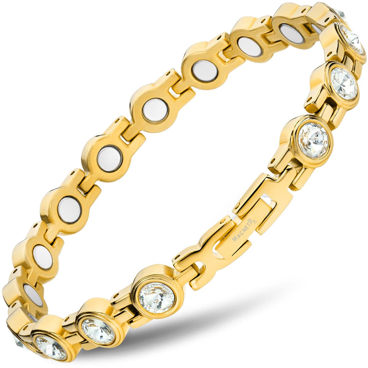 MagnetRX® Women's Magnetic Bracelet – Magnetic Crystal Bracelets for Women – Adjustable Length with Included Sizing Tool (Gold)