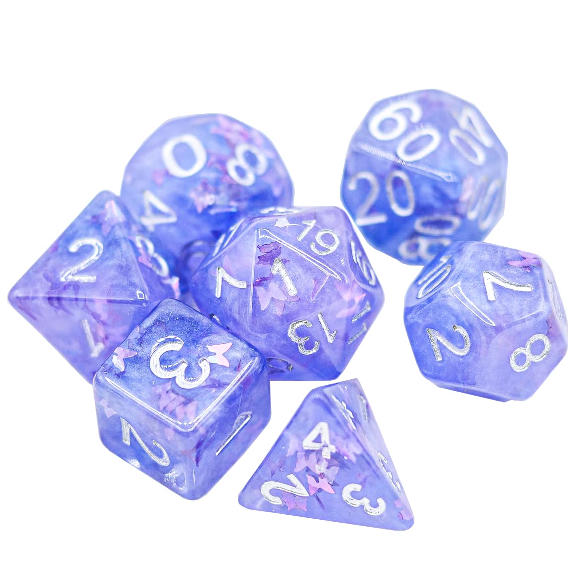 Purple Night of Butterfly DND Dice Set for Dungeons and Dragons, Gifts, D&D, D and D, Pathfinder, Accessories, D20, Polyhedral, Resin Dice, Metal, Dice Tray, Tower, Bag, Box