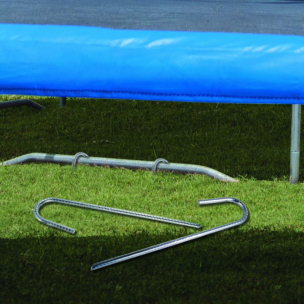 Kichwit Trampolines Wind Stakes Heavy Duty Galvanized Steel Tent Stakes, 15" Long (4)