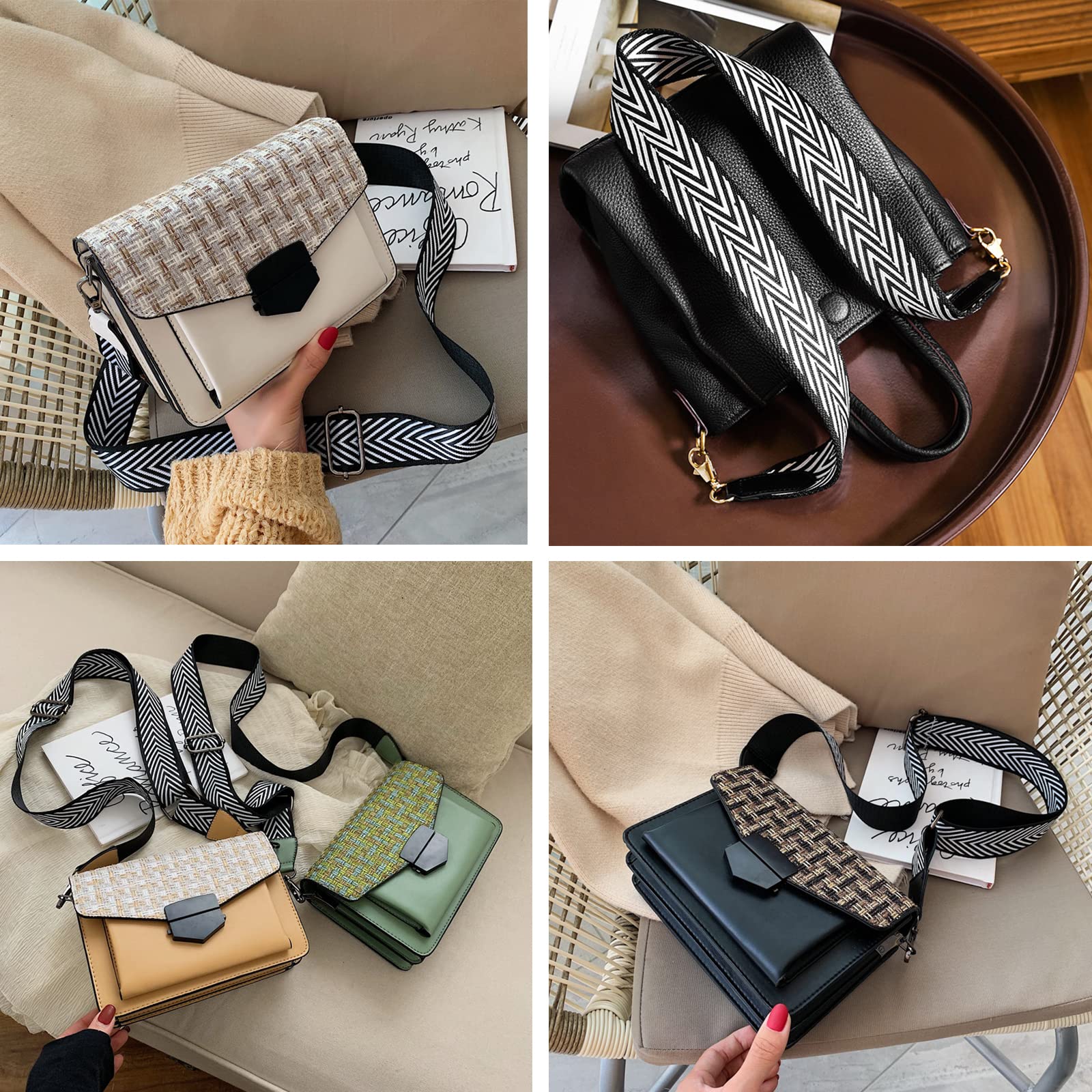 Purse Strap 31"-55" Adjustable Purse Straps Replacement Crossbody Straps Retro Jacquard Geometric Patterns Crossbody Bag Straps for Handbag,Crossbody Bags,Shoulder Bags Accessories (B)