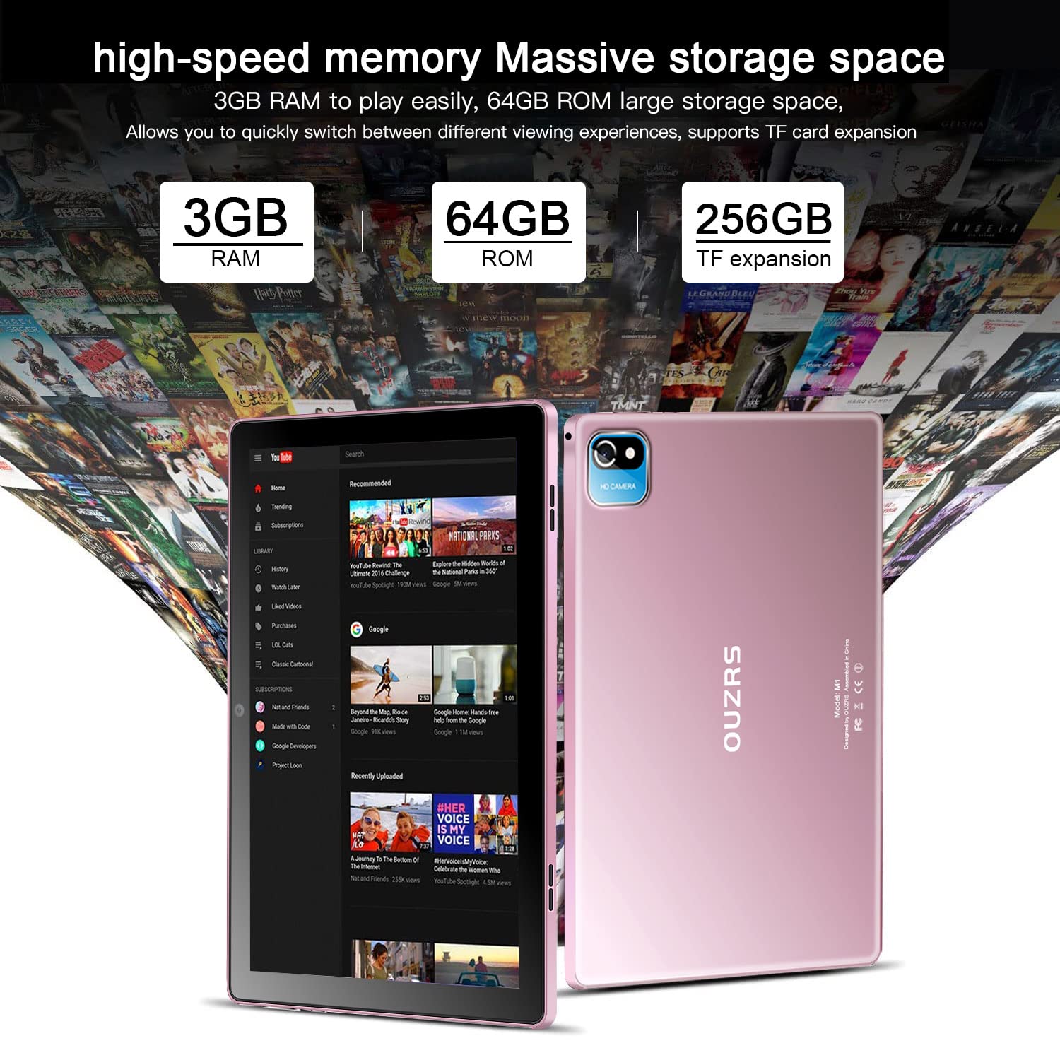 Tablet with Keyboard 10 Inch Android 11 Go - 64 GB ROM | 256GB Scalable - 10" IPS HD Display, 6000mAh Long Battery Life Tablets GMS Certified | 2MP+5MP Camera WiFi FM Bluetooth (Pink)