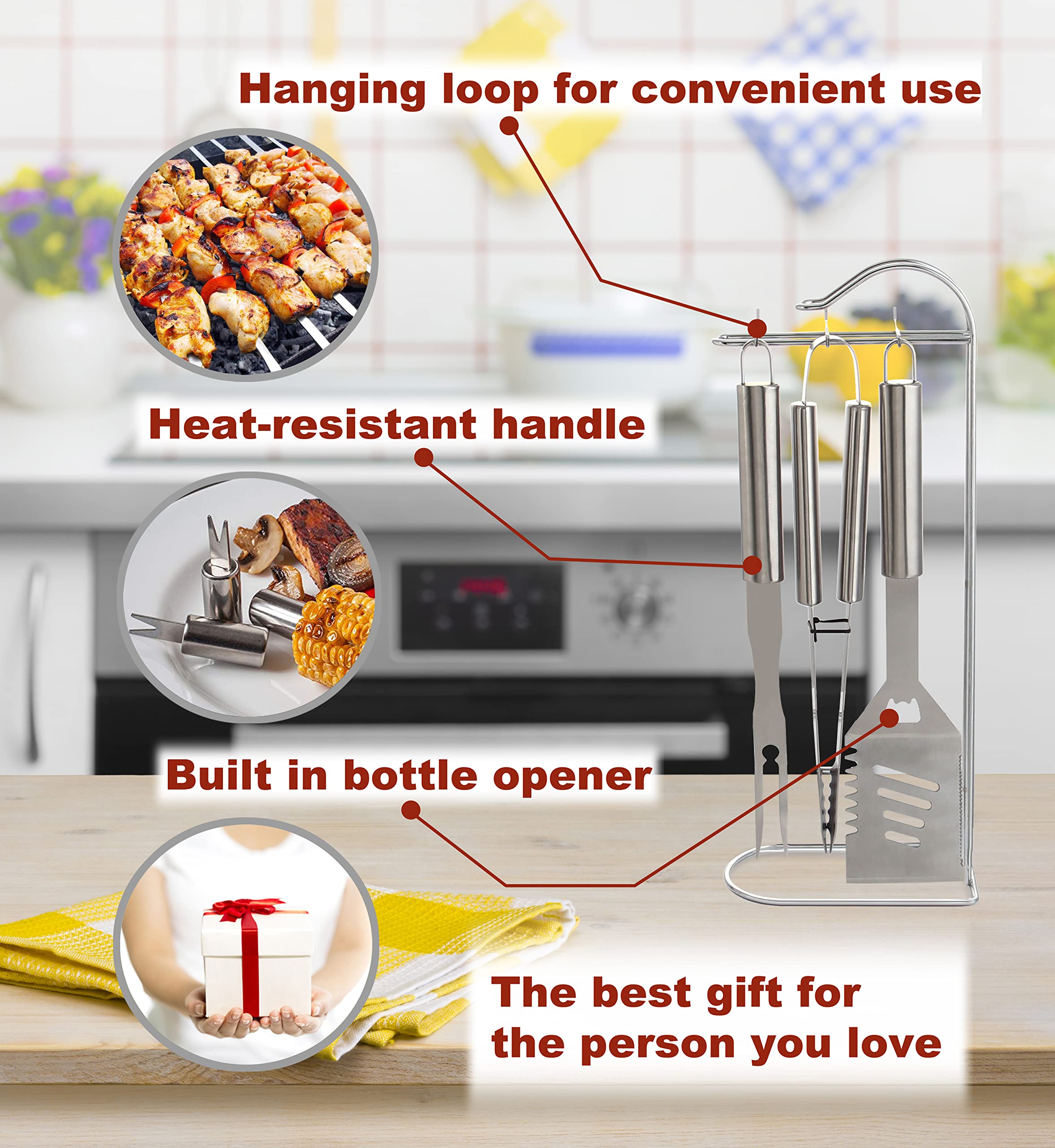 ROMANTICIST Complete Grill Accessories Kit - The Very Best Grill Gift on Birthday Wedding - Professional 21PC BBQ Accessories Set with Case for Outdoor Camping Grilling Smoking