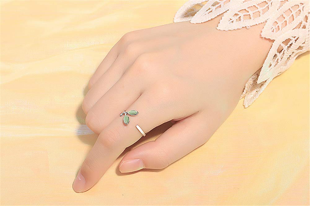 kogl Cat's eye leaf style Ring Japanese and Korean Style Adjustable Ring Wear on Any Finger Longing for Advocating simple and nature (Green)