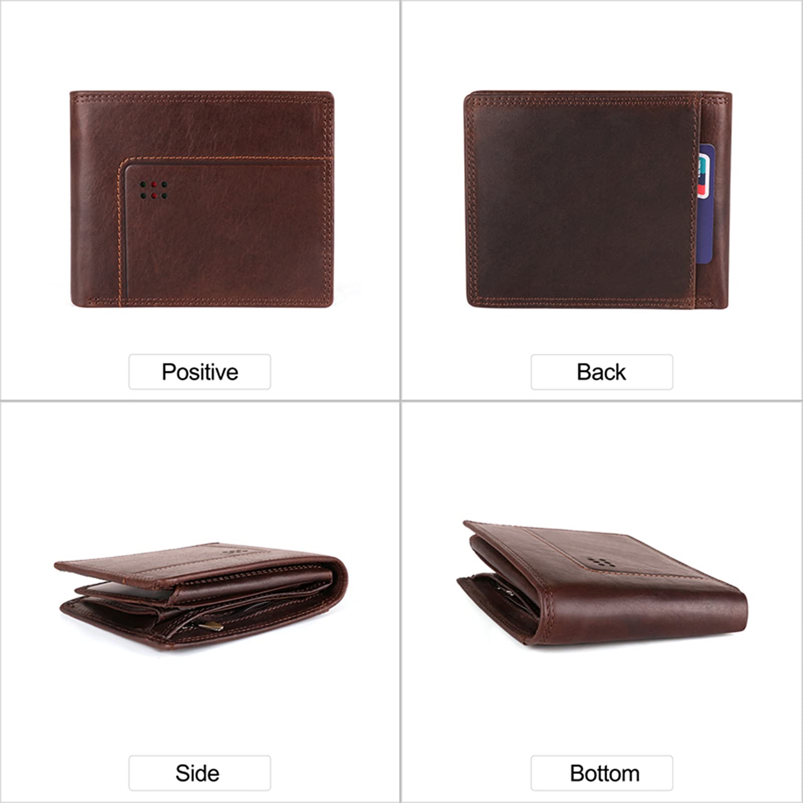 Leather Wallets for Men Men's Wallets Card Cases Money Organizers RFID Blocking Wallet Card Case with ID Window Brown 11x9x1cm