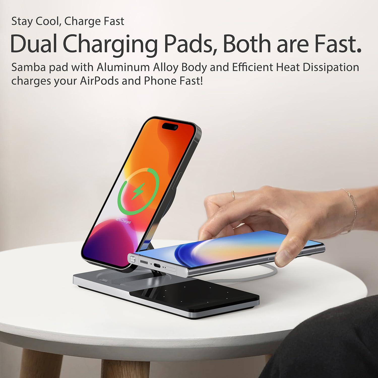 Mag-Safe Charger Stand for iPhone, Wireless Charger Stand for Apple Products, 2 in 1 Magnetic Charging Station for iPhone 15/14/13/12 Series, Airpods 3/2/Pro with Adapter (Sliver)