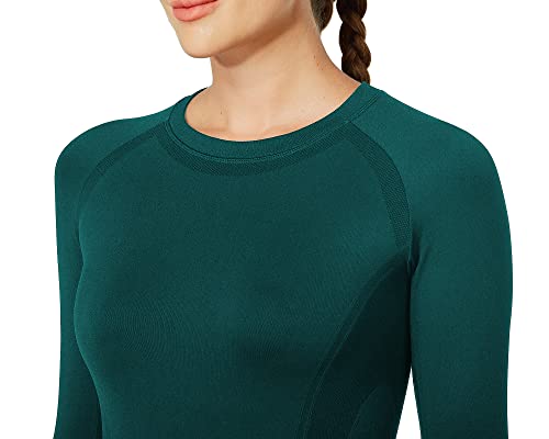 MathCat Workout Shirts for Women Long Sleeve, Workout Tops for Women, Quick Dry Gym Athletic Tops,Seamless Yoga Shirts Dark Green