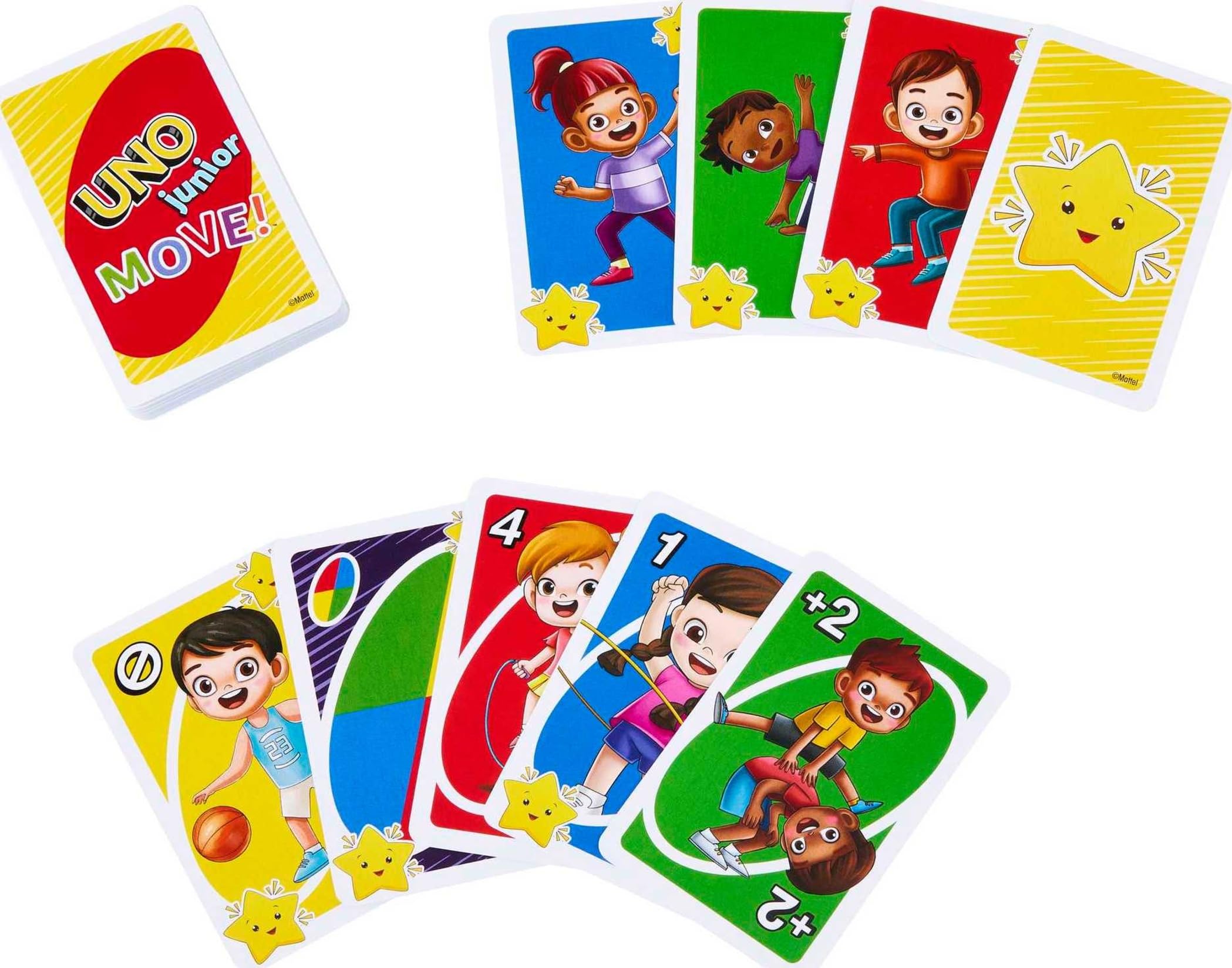 Mattel Games ​UNO Junior Move! Card Game for Kids with Active Play, Simple Rules, 3 Levels of Play and Matching