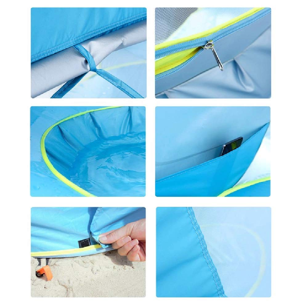 KOXUIUF Baby Beach Tent with Built-in Pool Ultralight Automatic Pop Up Tent UPF 50+ Beach Shade UV Protection Sun Shelters with Carry Bag.