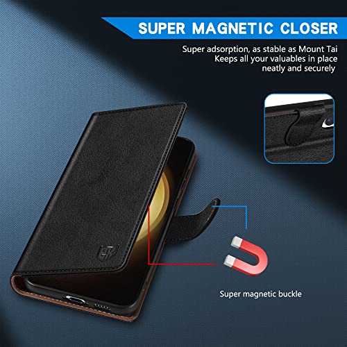 ZZXX Samsung Galaxy S23 Wallet Case with [RFID Blocking] Card Slot Kickstand Magnetic Closure Leather Flip Fold Protective Phone Case for Samsung Galaxy S23 Case Walle(Black-6.1 inch)