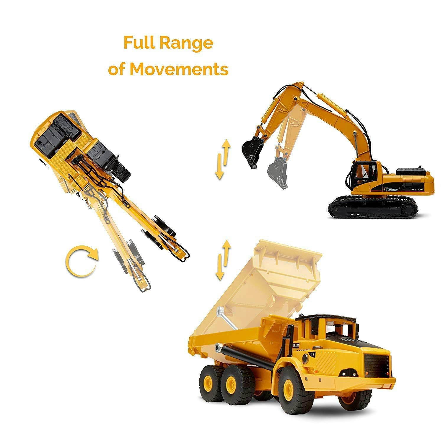 Qcar Construction Dump Truck Excavator Toys, Heavy Duty Alloy Construction Vehicles, 1:50 Scale Diecast Site Digger and Dumper Set, Toy Trucks for Kids 8,9,10,11,12 Year Old and up(2Pcs)
