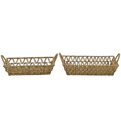 The Novogratz Metal Handmade Storage Basket with Handles, Set of 2 19", 17"W, Brown