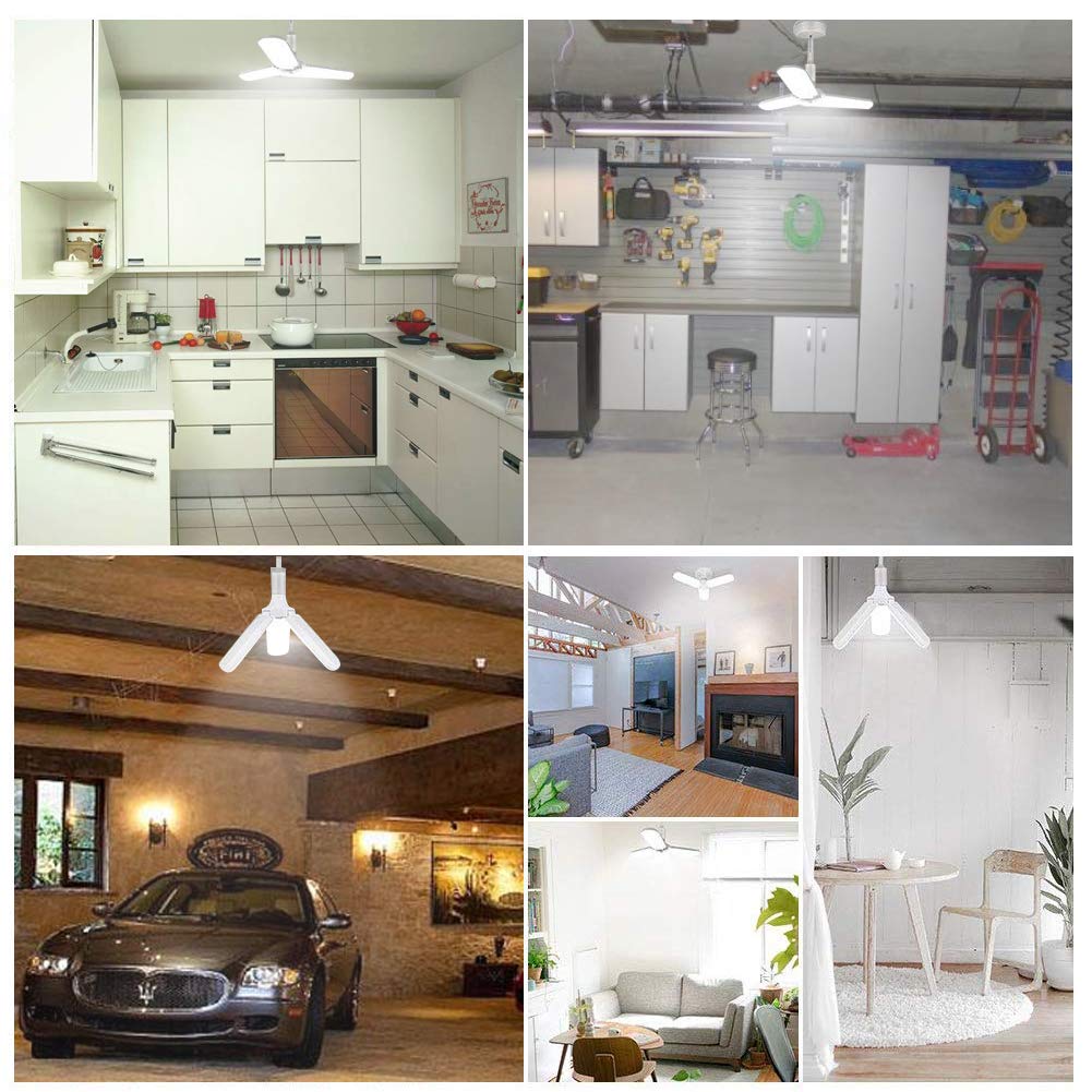 LED Garage Lights 45W E27/E26 Deformable Led Garage Ceiling Lighting 4500LM Daylight Light Bulbs LED Shop Lights for Garage,Warehouse,Workshop,Barn,Full Area,Basement (6000K-6500K,3 Adjustable Panel)