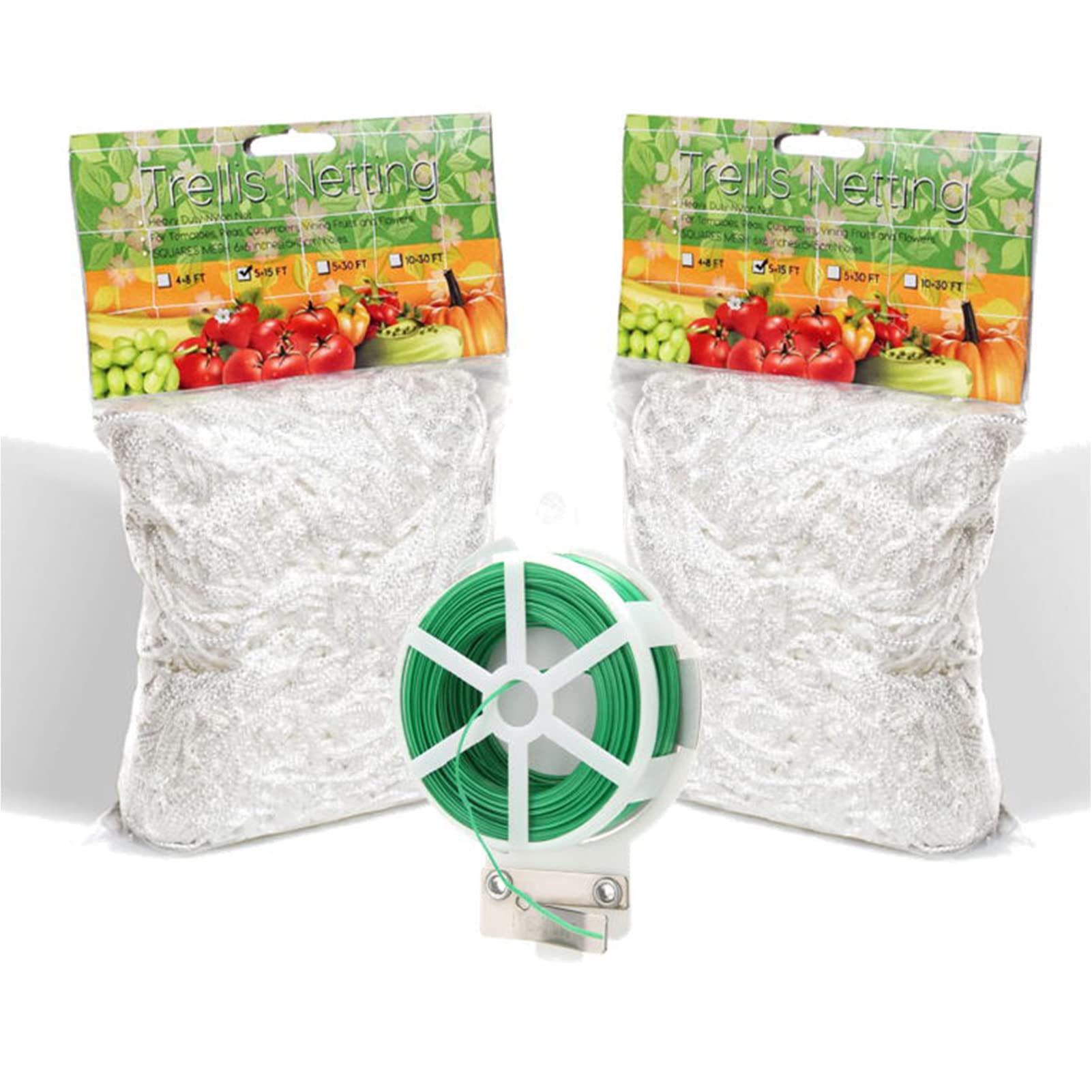 RC SLL Garden Trellis Netting 5×15FT 2-Pack,Heavy-Duty Polyester Trellis Net for Climbing Plants Outdoor,Plant Supporting Net for Vine Plants,Hydroponics Garden Climbing Net,Bonus One Twist Tie