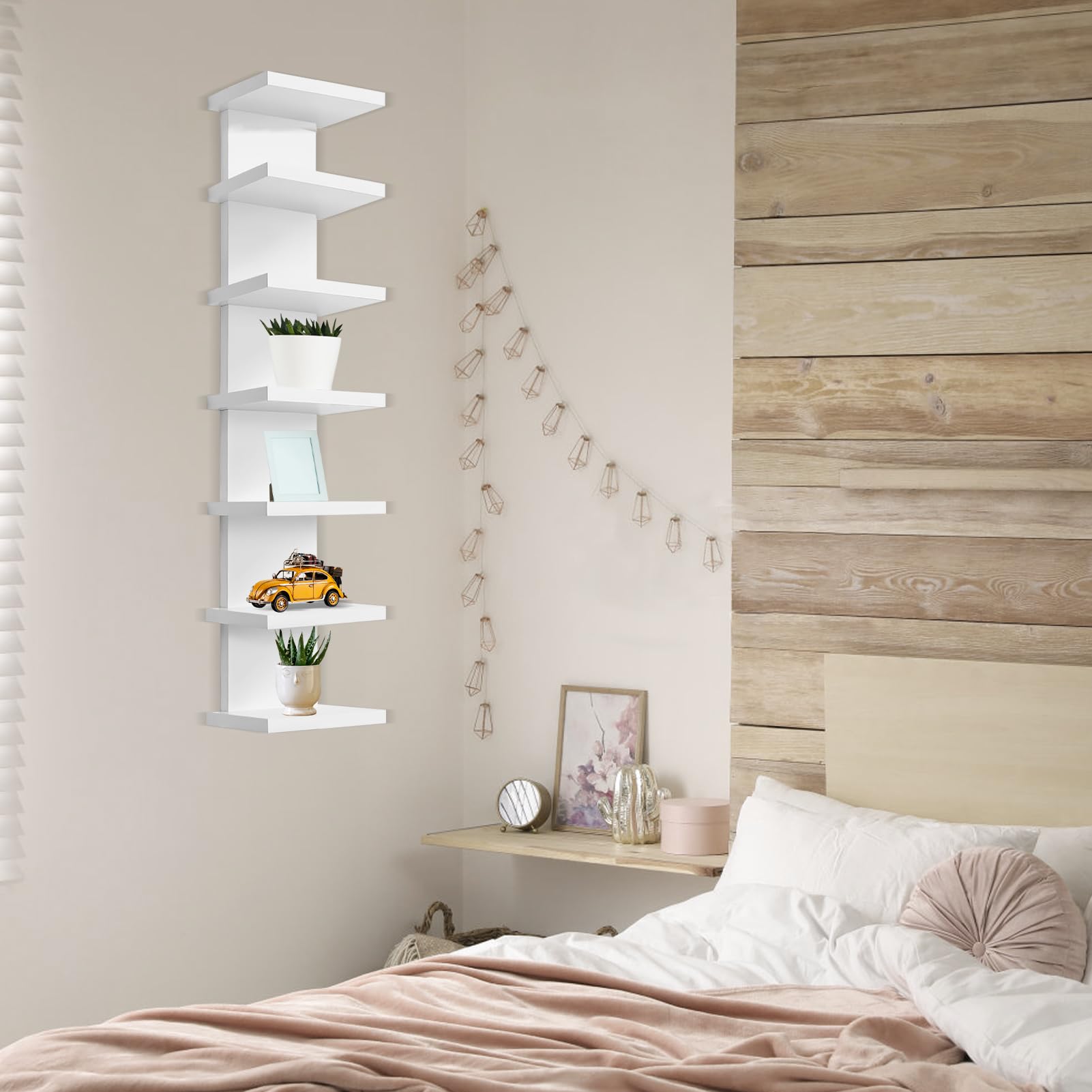 YEXEXINM 7 Tier Wall Shelf Unit - Narrow Smooth Laminate Finish - Vertical Column Wall Decor Mount Floating Storage Home Decor Organizer Tall Tower Utility Shelf for Bedrooms, Living Rooms(White)