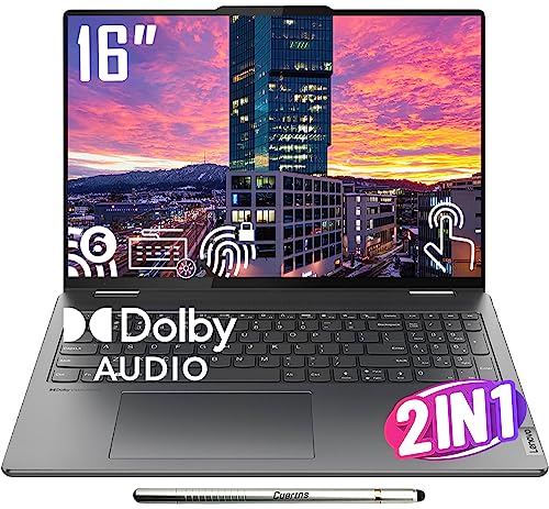 Lenovo Yoga 7i 2-in-1 Premium Laptop, 16'' WUXGA Touchscreen, 13th Gen Intel 10-Core i5-1335U (12MB Cache, 4.60 GHz), 8GB LPDDR5 RAM, 512GB SSD, Iris Xe Graphics, Backlit KB, FP, Storm Grey