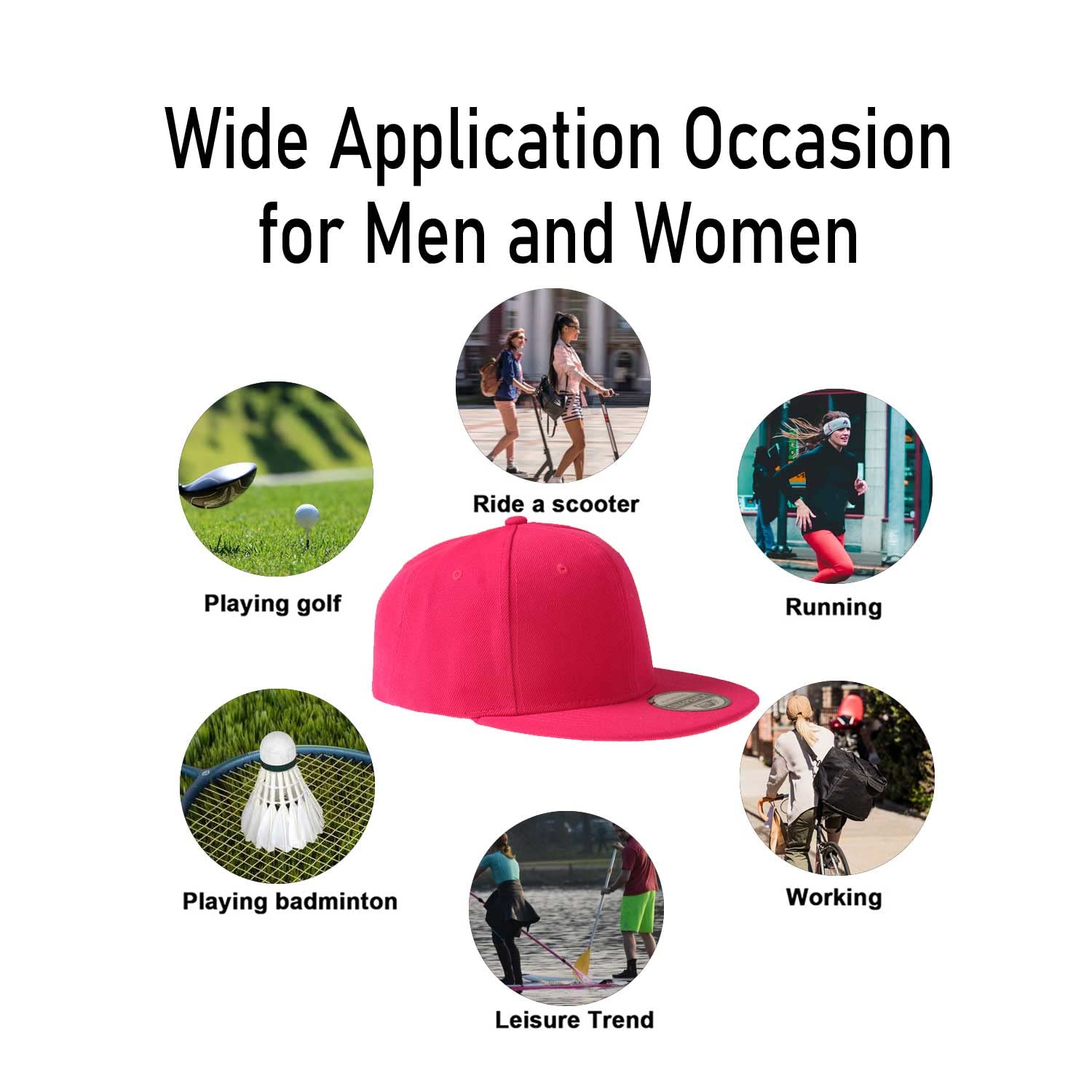 PLAIN GEAR Classic Flat Bill Hats for Men & Women Snapback Brim Hat - Blank Snap Back Solid Color with Snap Closure (Red)