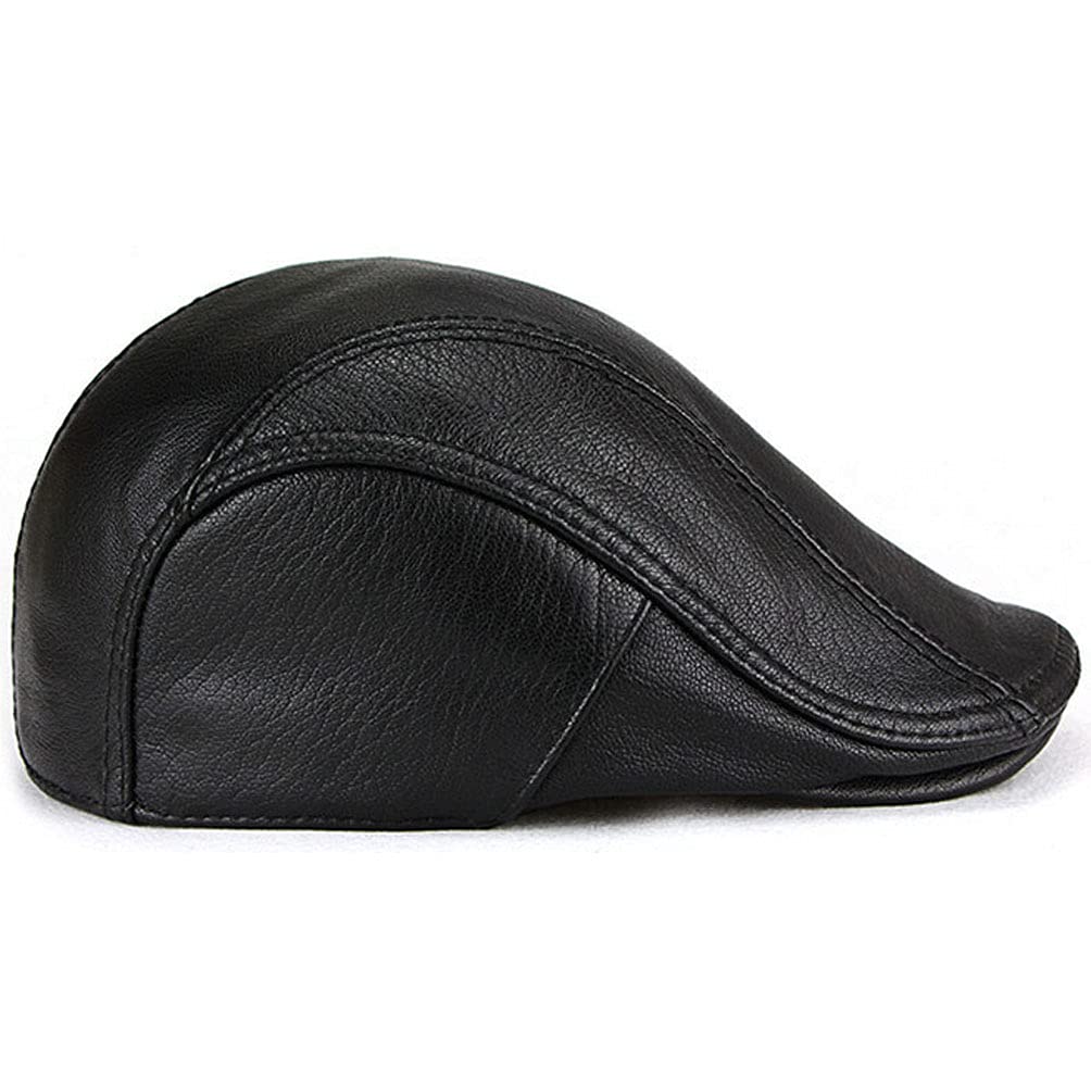 LUTICELI Men's Lambskin Leather Flat Cap Ivy Newsboy Hats Beret Cabbie Hat Black