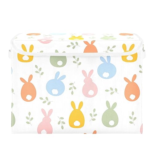 Krafig Foldable Storage Box Large Cube Organizer Bins Easter Rabbit Green Leaves Containers Baskets with Lids Handles for Closet Organization, Shelves, Clothes, Toys