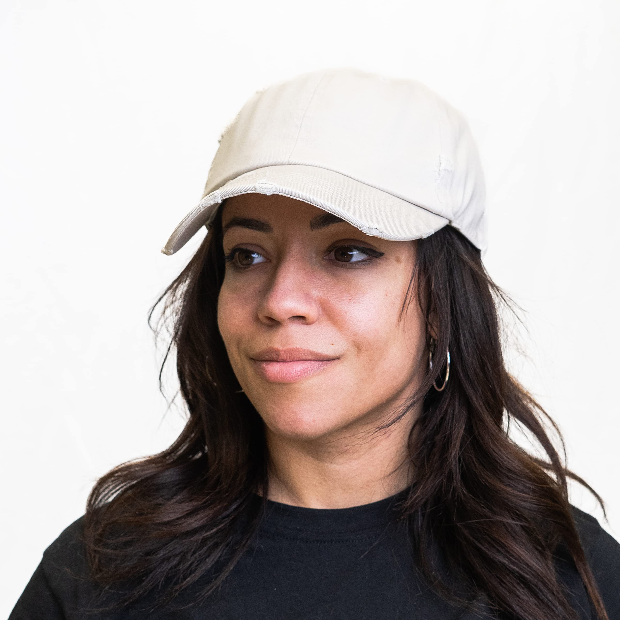 PLAIN GEAR Vintage Washed Distressed Hats for Men and Women - Unisex Cotton Hat Baseball Cap with Adjustable Metal Buckle (White)