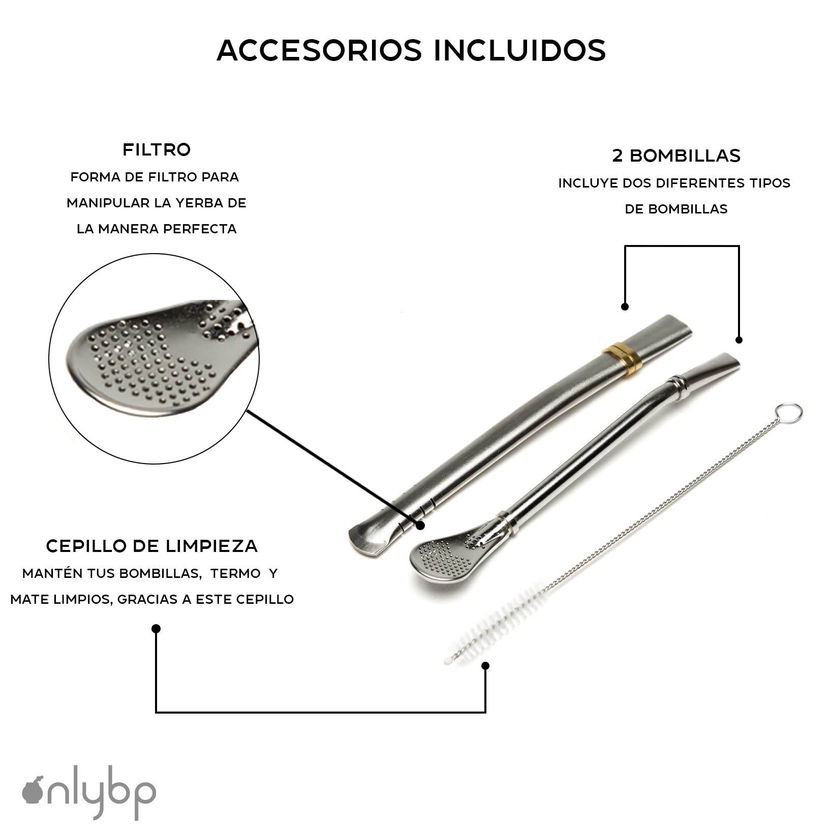 OnlyBP® Argentinian Yerba Mate Set - Includes Yerba Mate Cup, Thermos, 2 Bombillas and Cleaning Brush - Premium Quality 304 Stainless Steel - Double-Walled