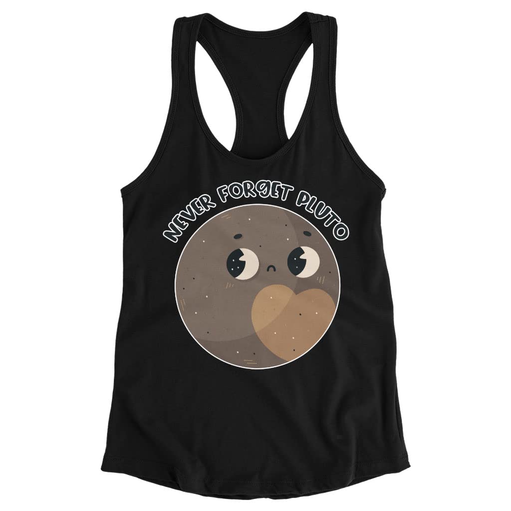 Never Forget Pluto Racerback Tank - Cute Tank - Space Workout Tank - Black, M