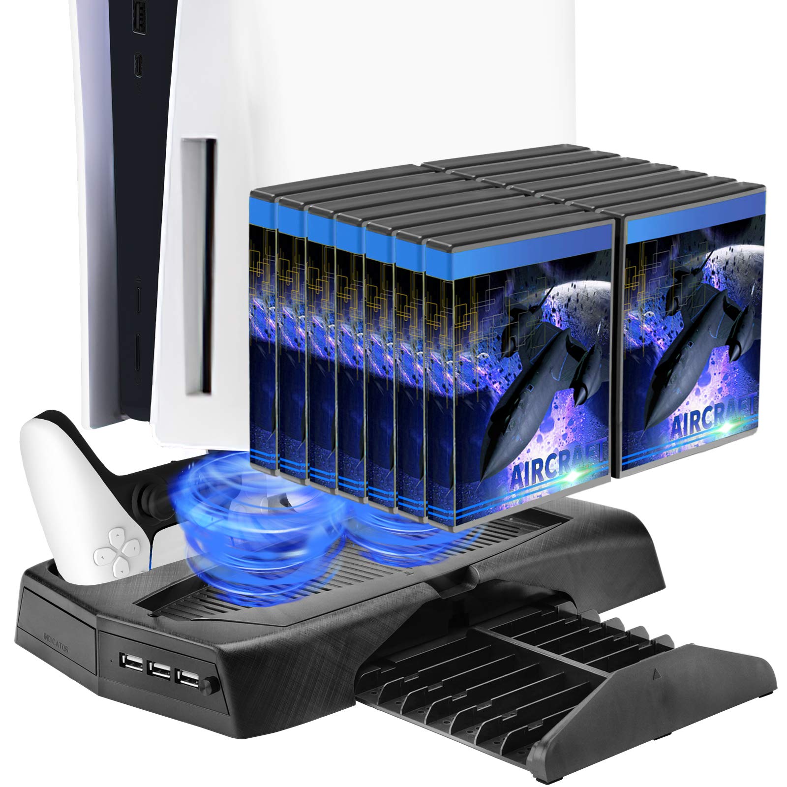 Kootek Vertical Stand with Controller Charging Station for Playstation 5 Console, 2 Cooling Fan for PS5 and PS5 Digital Edition, Dual Controller Charger Station for PS5 Controller Accessories