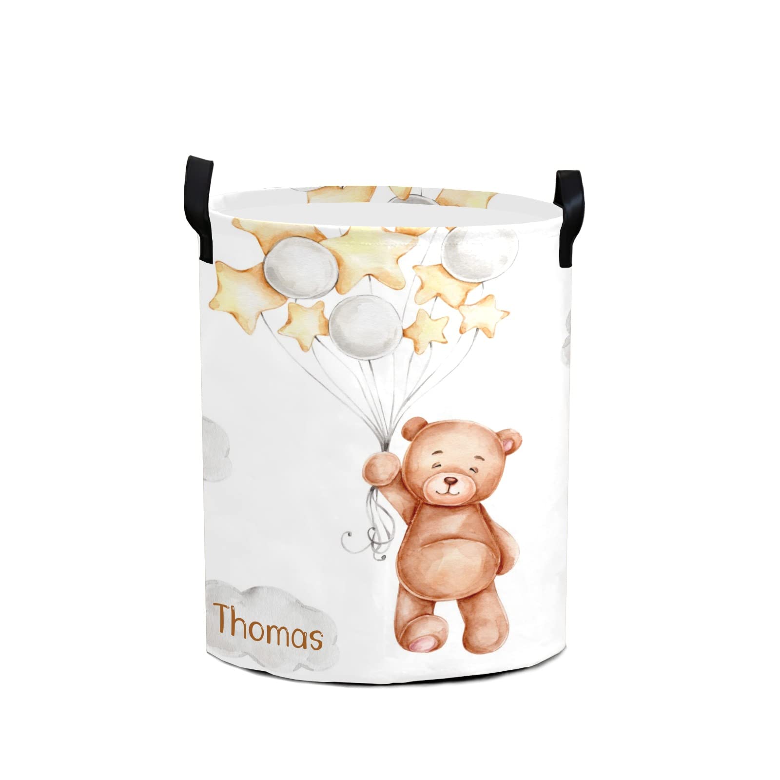 Teddy Bear Balloon Personalized Laundry Hamper,Custom Name Collapsible Waterproof Laundry Basket Storage Bins with Handle for Clothes,Toy,Nursery
