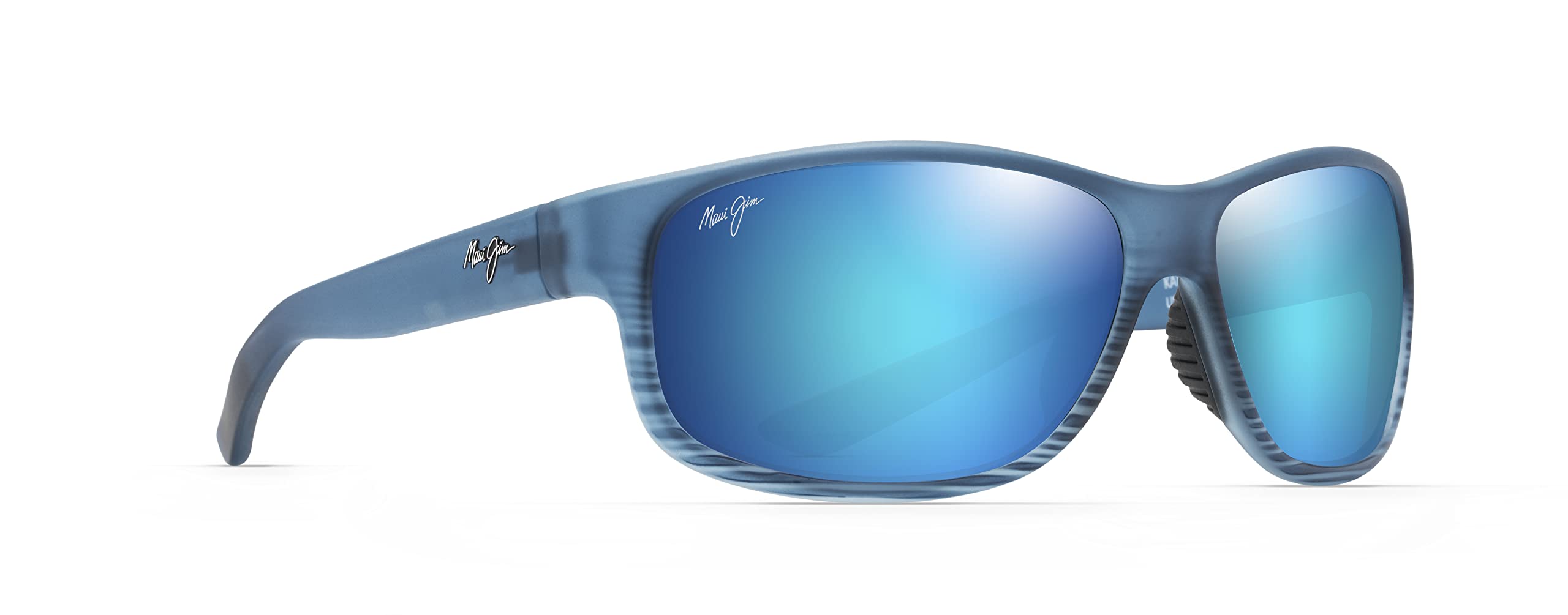 Maui Jim Men's and Women's Kaiwi Channel Polarized Wrap Sunglasses, Blue Black Stripe/Blue Hawaii, Medium