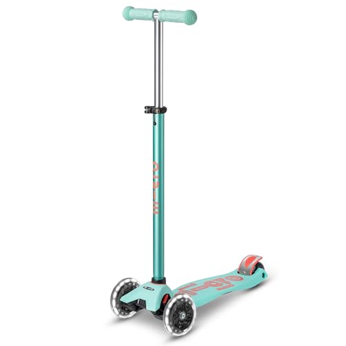 Micro Kickboard - Maxi Deluxe LED 3-Wheeled, Lean-to-Steer, Swiss-Designed Micro Scooter for Kids with LED Light-up Wheels, Ages 5-12 (Mint)