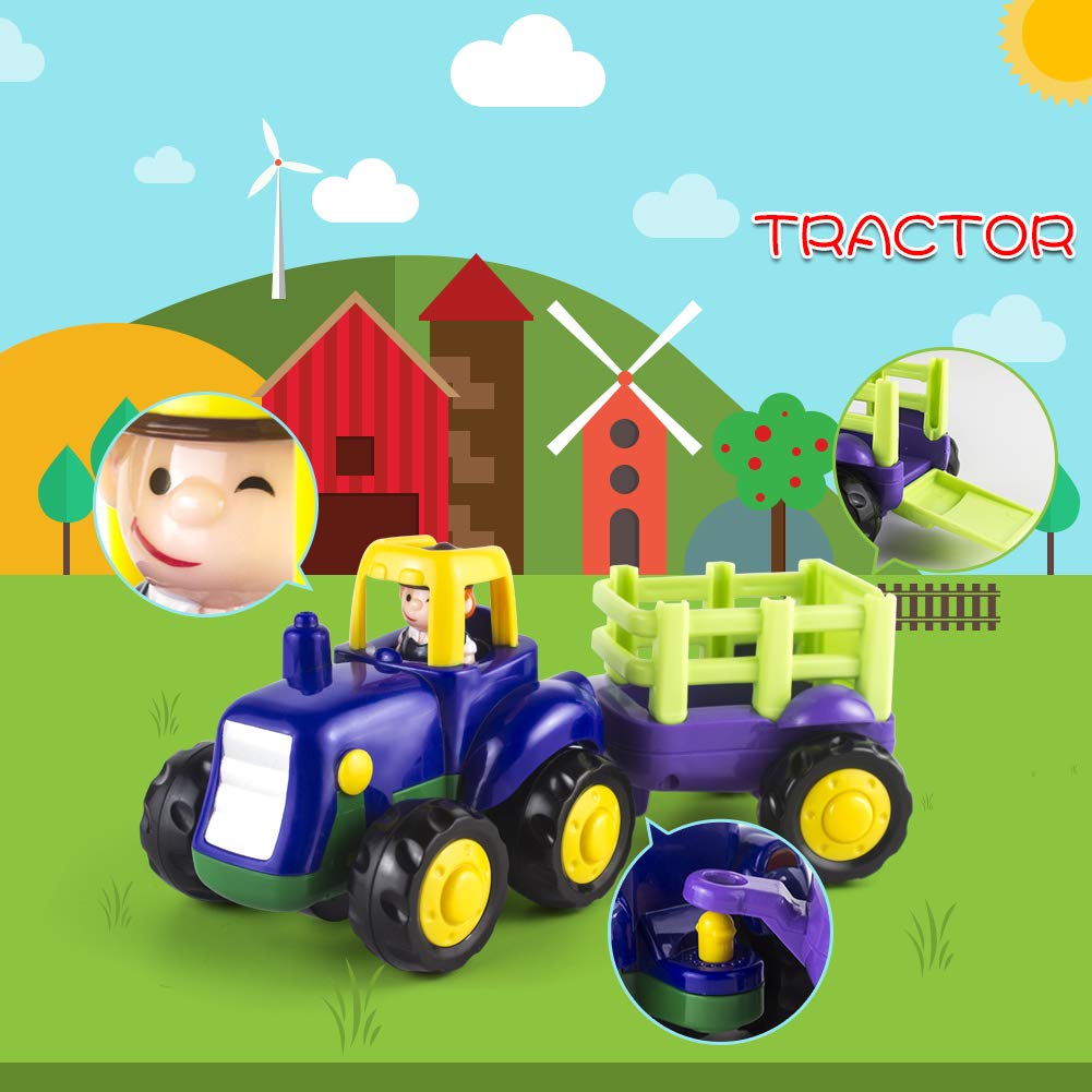 Kidpal Car Toys for 1 2 3 Year Old Boy & Girl, 4 Sets Tractor Toddler Car Toy (B)