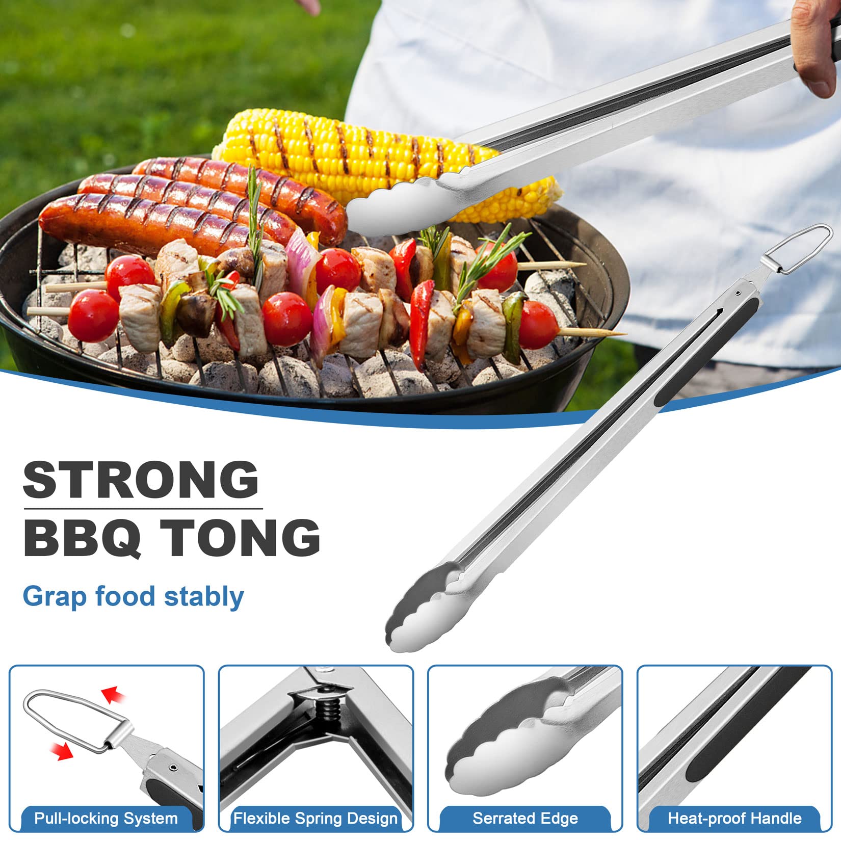 Joyfair Grill Accessories Set, 14Pcs BBQ Grilling Tools Kit for Outdoor Camping, Backyard Barbecue, Include Metal Spatula, Fork, Tong, Brush, Meat Claws, Storage Bag, Gift for Men Father on Birthday