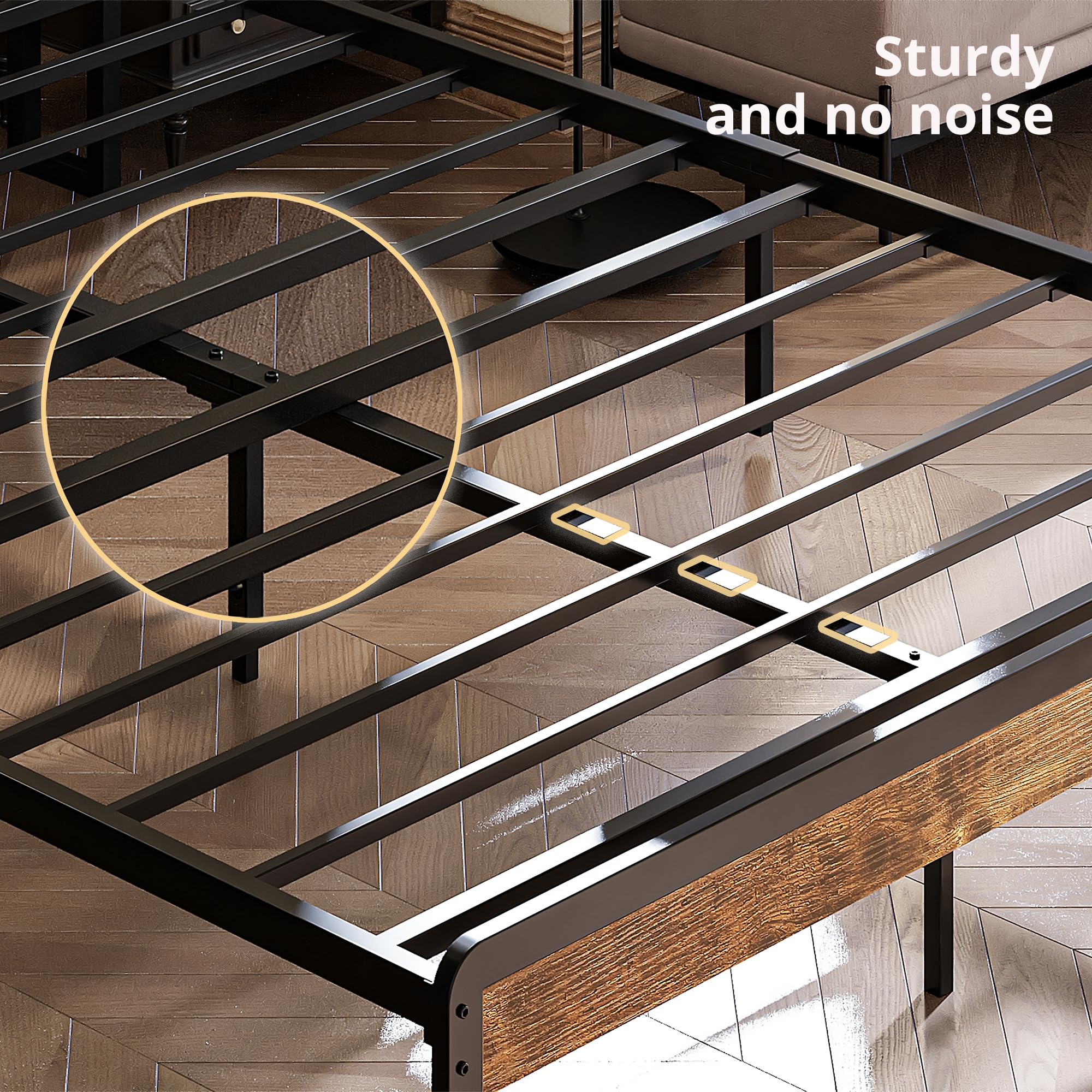 IRONCK Bed Frame,Platform Bed with 2-Tier Storage Headboard and Power Outlets, USB Ports Charging Station, Sturdy and No Noise, No Box Spring Needed, Easy Assembly, Full Size, Walnut