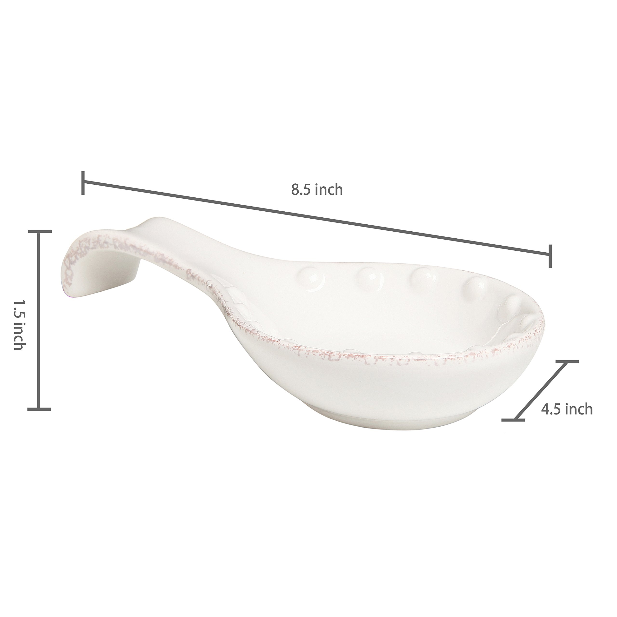 MyGift® White Ceramic Spoon Rest with Dot Design, Countertop Cooking Spoon and Ladle Holder