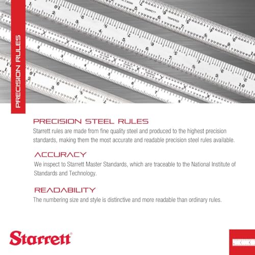 Starrett Full Flexible Steel Rule with Satin Chrome Finish, Quick Reading, Millimeter and Inch Graduations - 5-3/4 Inch Length, 31 Graduation Type, 0.4mm Thickness - C331-150