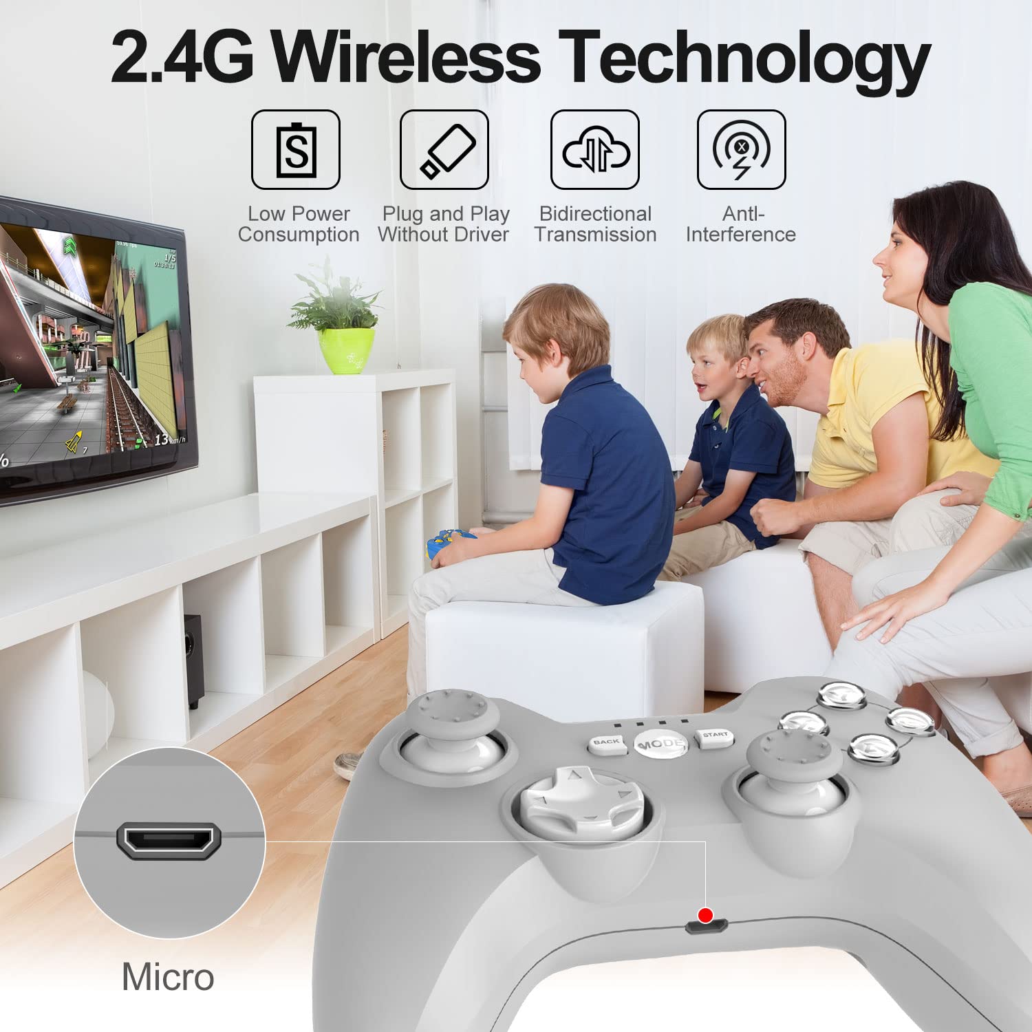 PXN 2.4G Wireless Game Controller, P3 PC Wireless Controller, Plug and Play Game Controller Dual Vibrators for PC(Windows 7/8/ 10/11), PS3, iOS 14.2+, Android 4.0+ (Gray)