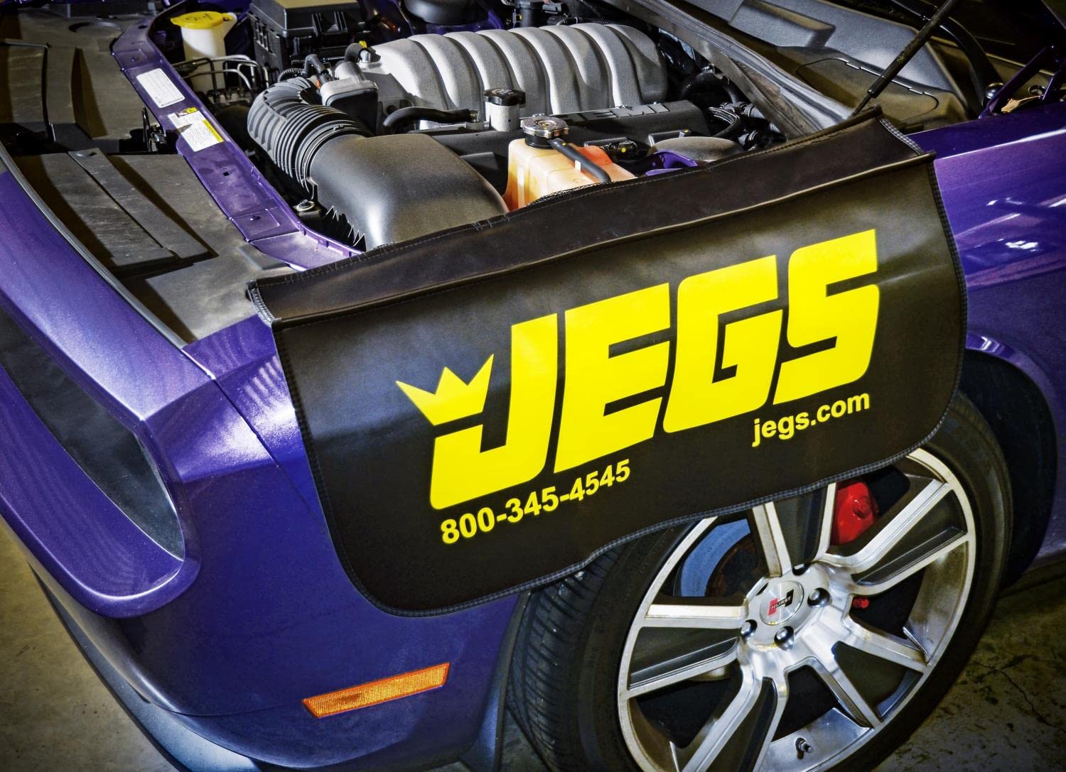 JEGS Fender Cover | Built-In Pocket For Tools | 23” High by 31-1/2 “ Long | Black With JEGS Logo | Heavy-Duty Vinyl | Non-Skid Backing