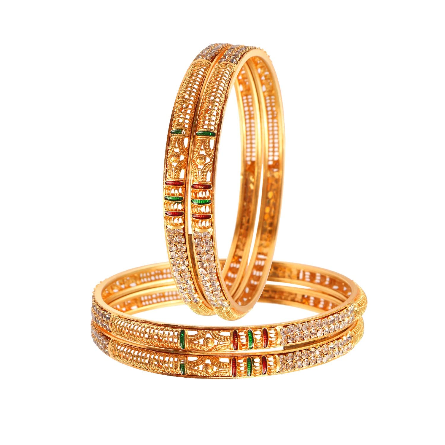 Jewar Mandi Bangles Gold Plated Silver Etching Handmade Work Bracelet Jewelry for Women & Girls (Two Tone Bangles, 2.8) (Stones with Meena Work-2, 2.8)