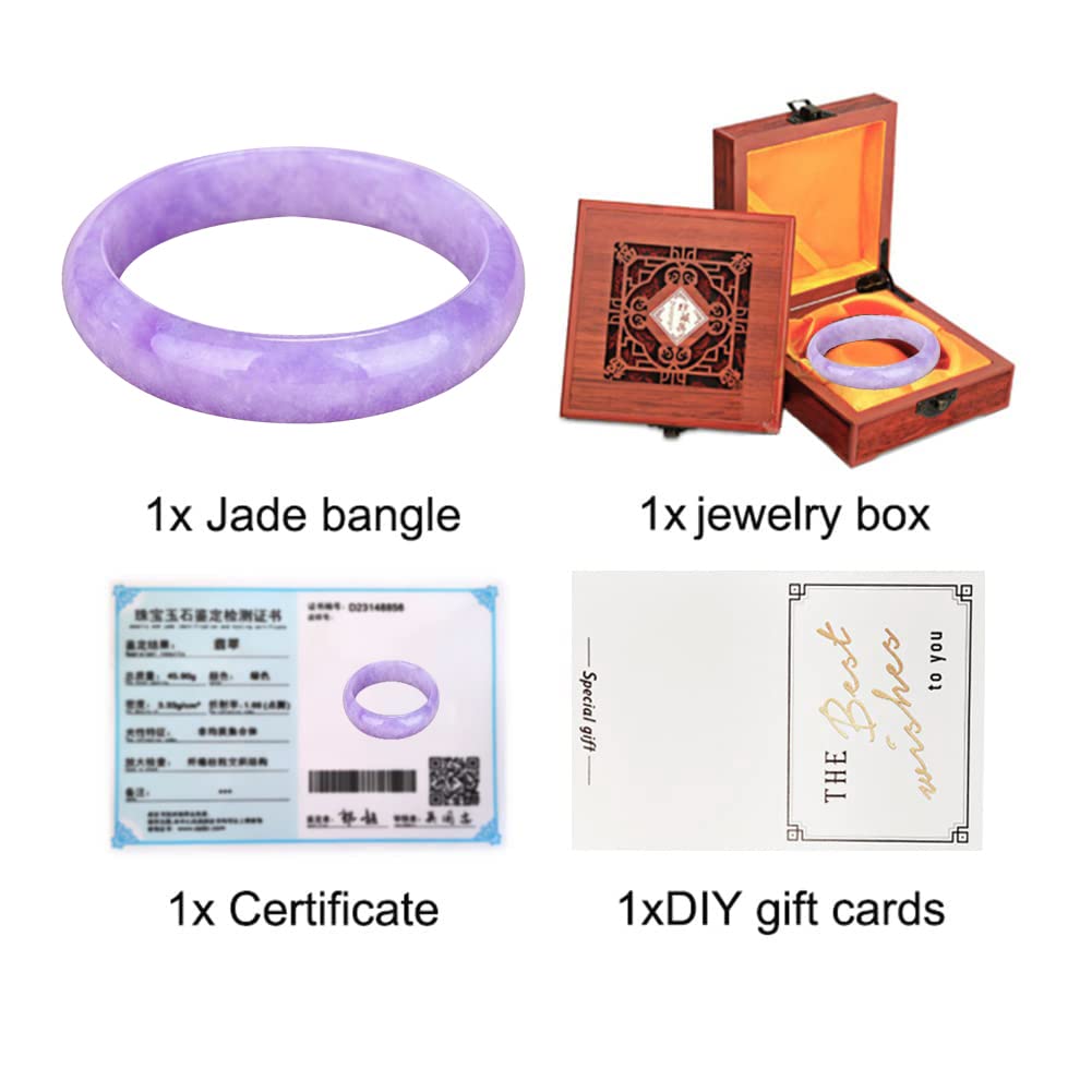 Natural Violets Jade Bangle Bracelet for Women Elegant Classical Genuine Purple Jadeite Bangles Jewelry with Gift Box (Size : 56mm)