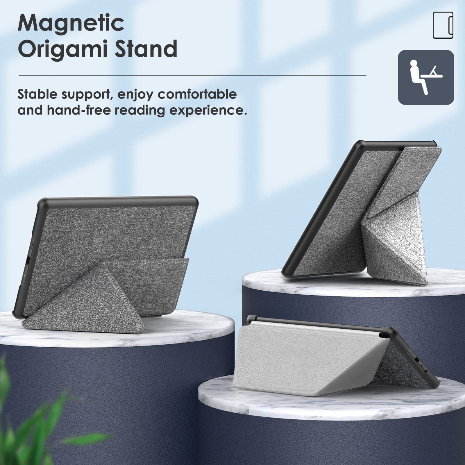 Moko Case for 6.8" Kindle Paperwhite (11th Generation-2021) and Kindle Paperwhite Signature Edition, Origami Standing Shell Cover with Magnetic PC Back Cover for Kindle Paperwhite 2021, Denim Gray