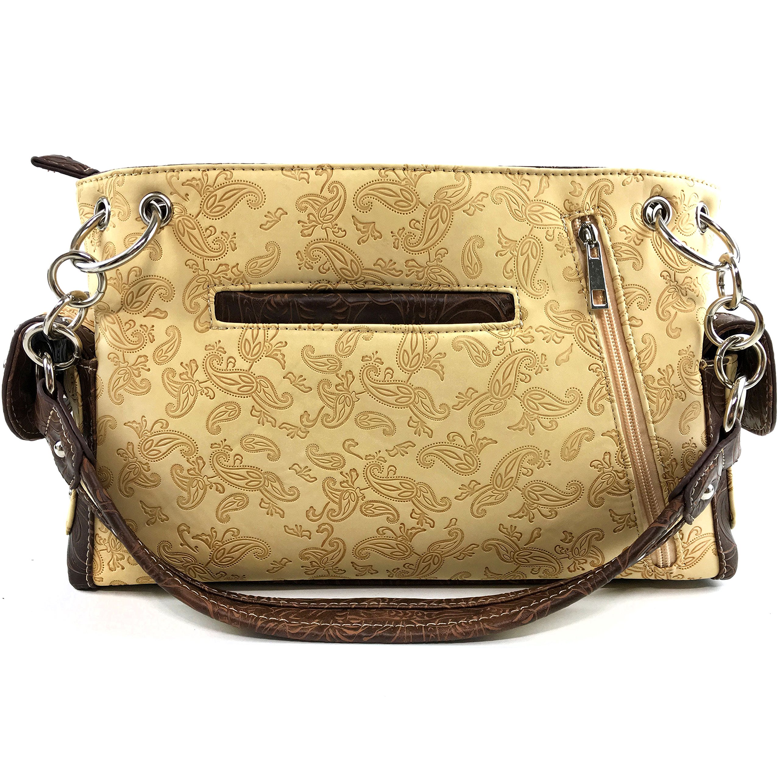 Justin West Paisley Embroidery Floral Tooled Leather Rhinestone Cross Shoulder Concealed Carry Handbag Purse (Black Paisley Handbag)