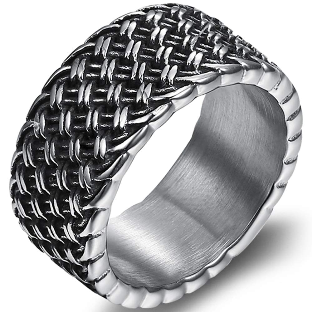 Jude Jewelers 9mm Retro Vintage Antique Style Wedding Band Biker Cocktail Party Ring (Grey, 12)